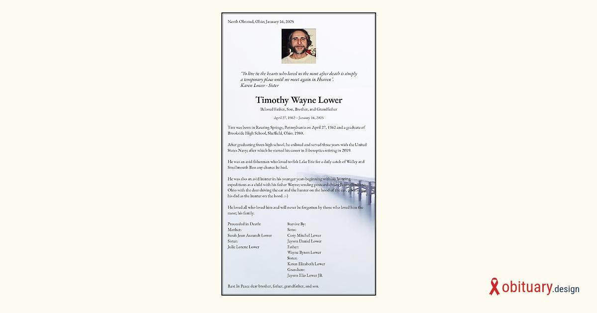 Esquela Timothy Wayne Lower – obituary.design